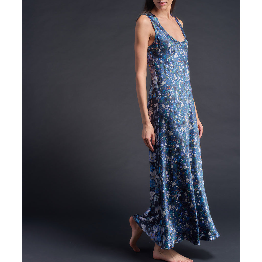Ariadne Bias Cut Slip Dress in Blue Floral Edit + Stately Bouquet Libe ...