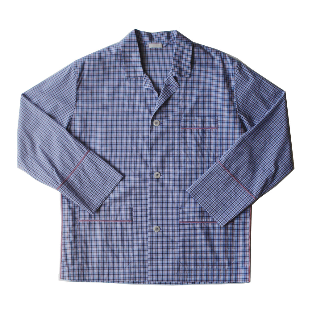 Hyperion Pajama Shirt in Blue Micro Check Italian Cotton – LFrank